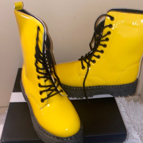 Shoes | Yellow And Black Patent Leather Boots | Poshmark